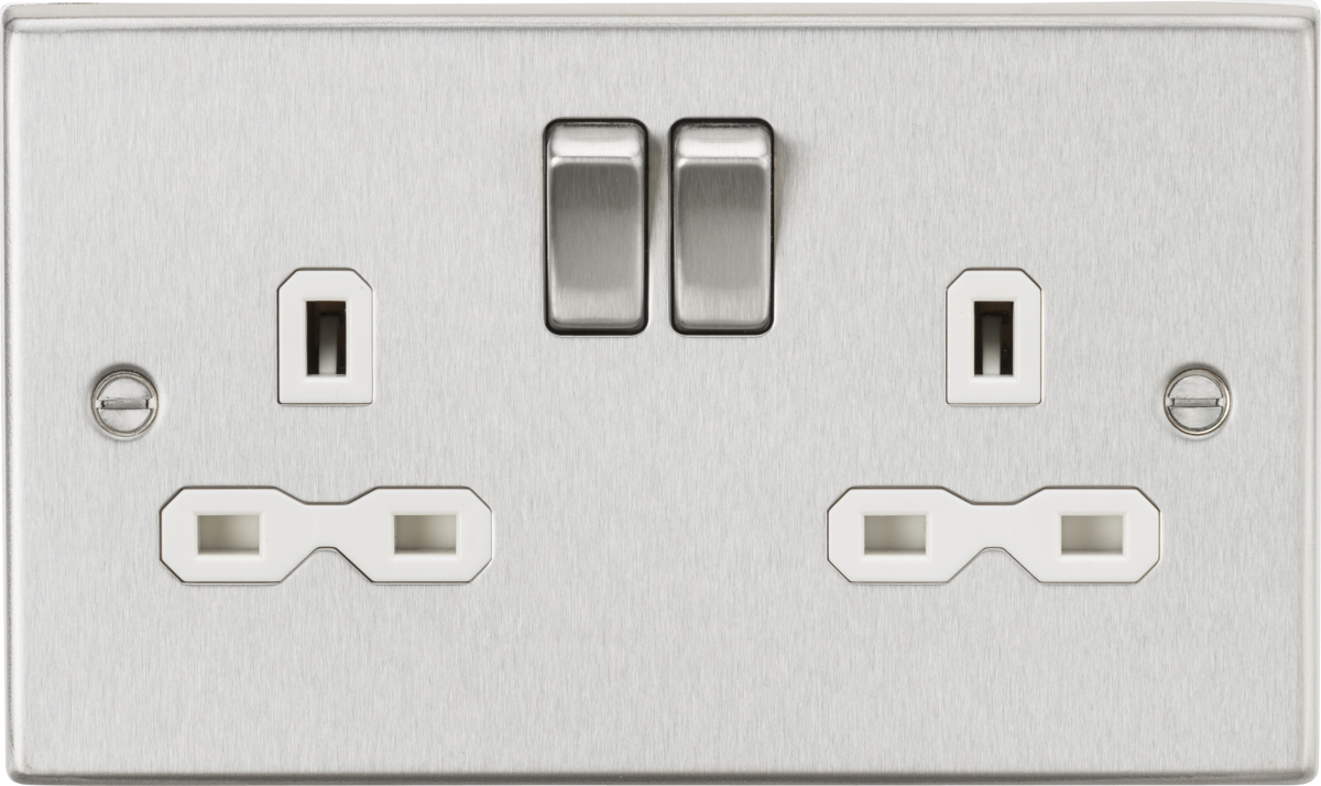 Knightsbridge CS9BCW 2 Gang 13A DP Switched Socket Brushed Chrome Whit ...