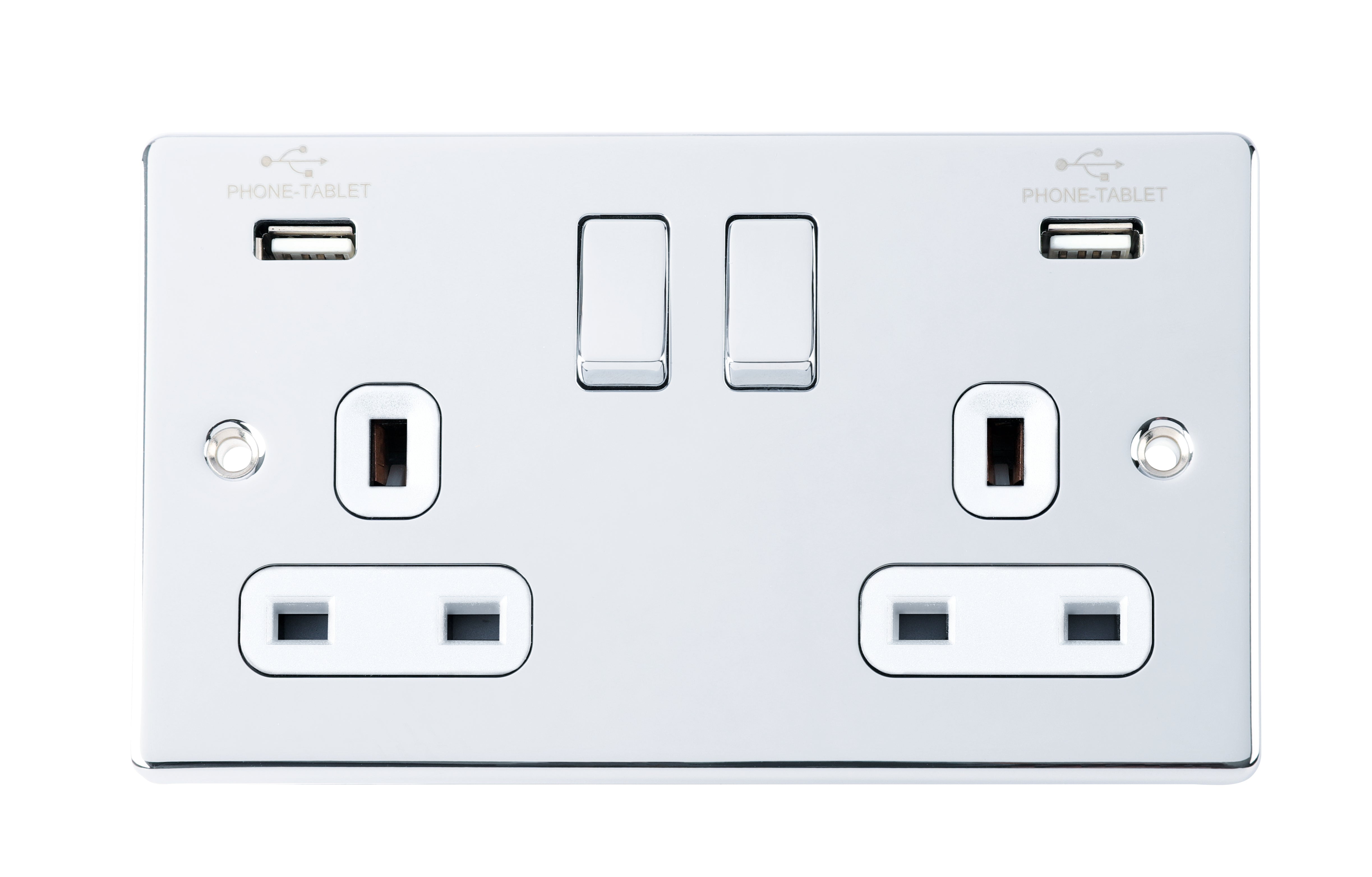 Niglon D-S132USB-PCW 2 Gang 13A 3.1A Switched USB Socket Polished Chro ...