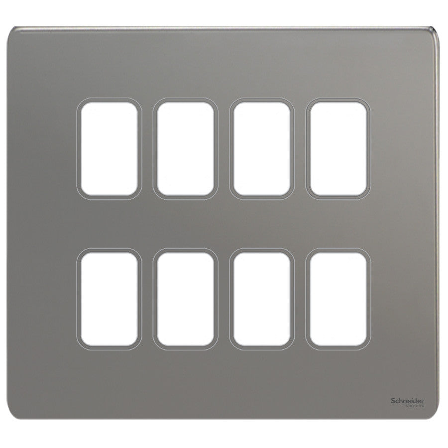 Schneider GUGS08GBN 8 Gang Grid Faceplate with Mounting Frame Black Ni ...
