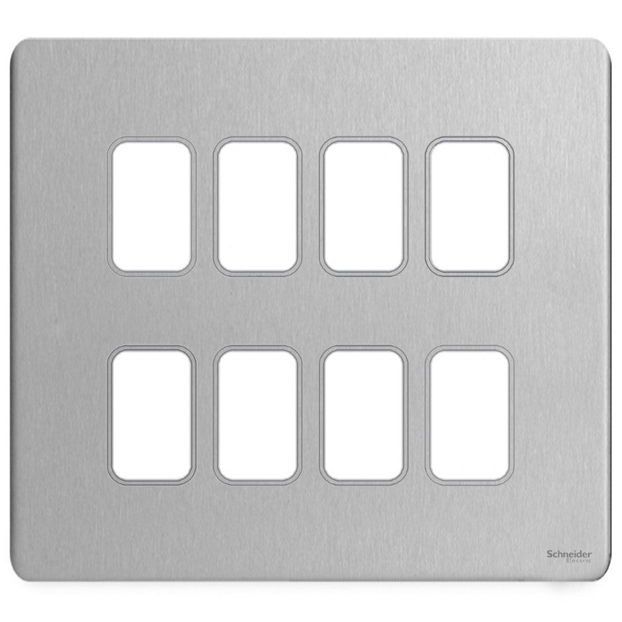 Schneider GUGS08GSS 8 Gang Grid Faceplate with Mounting Frame Stainles ...