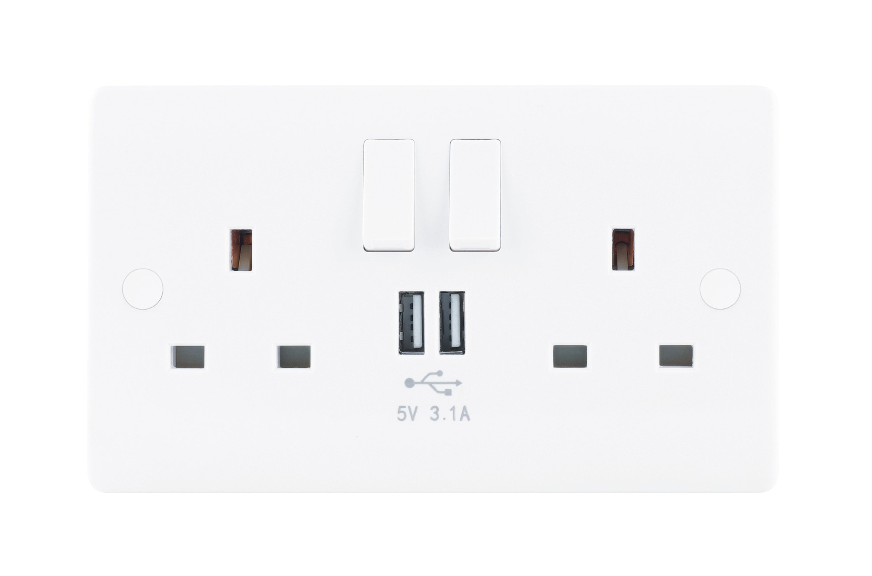 Niglon NS132USB-3 2 Gang 13A 3.1A Switched USB Socket White Moulded ...