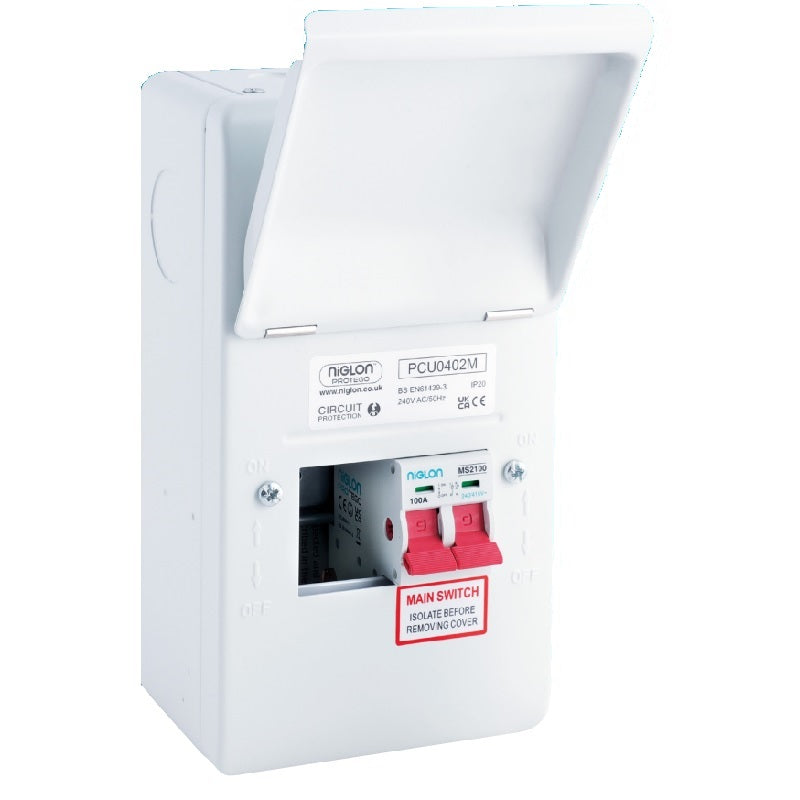 Niglon PCU0402M 2 Way Consumer Unit with 100A Mains Switch – ETC Electrical