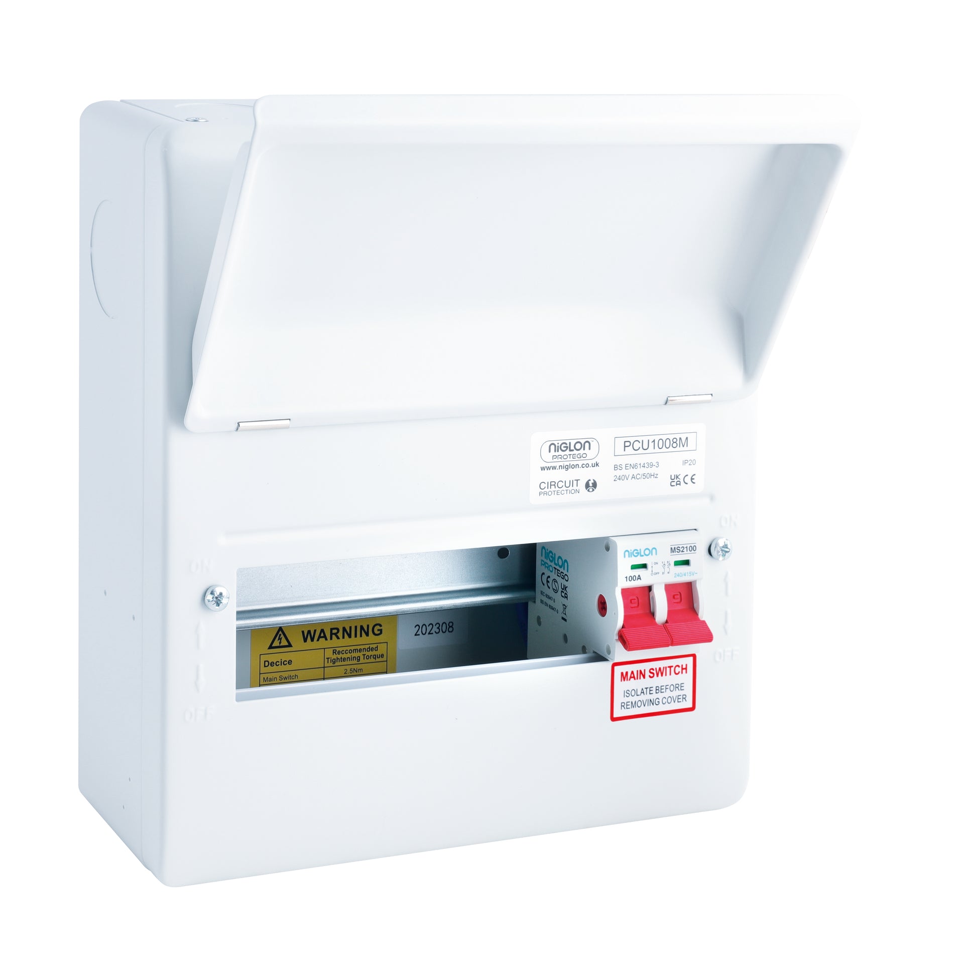 Niglon PCU1008M 8 Way Consumer Unit with 100A Mains Switch – ETC Electrical